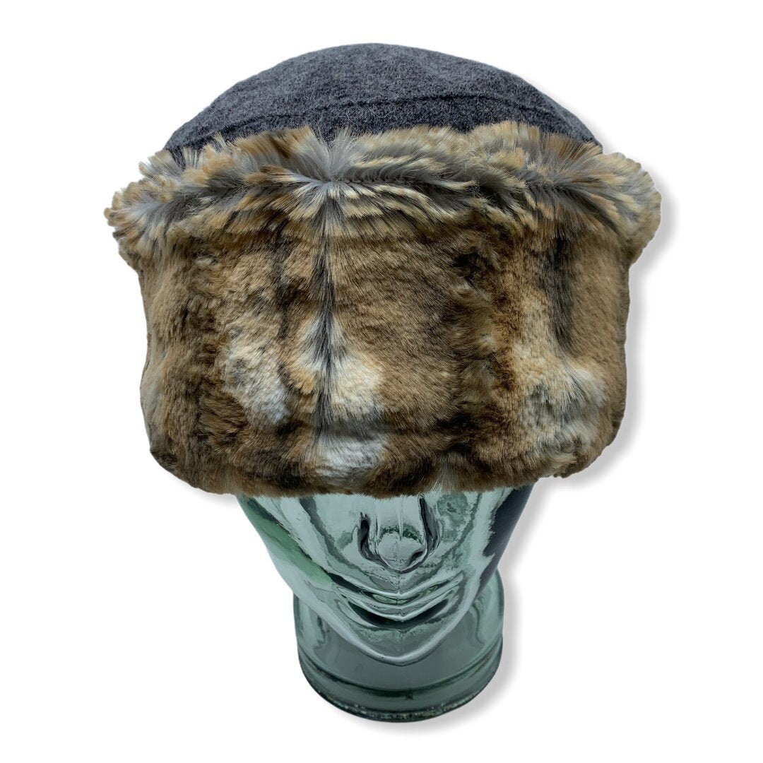 6 COLORS. Russian Style Boiled Wool Toque With Faux Fur OLGA, Warm and ...