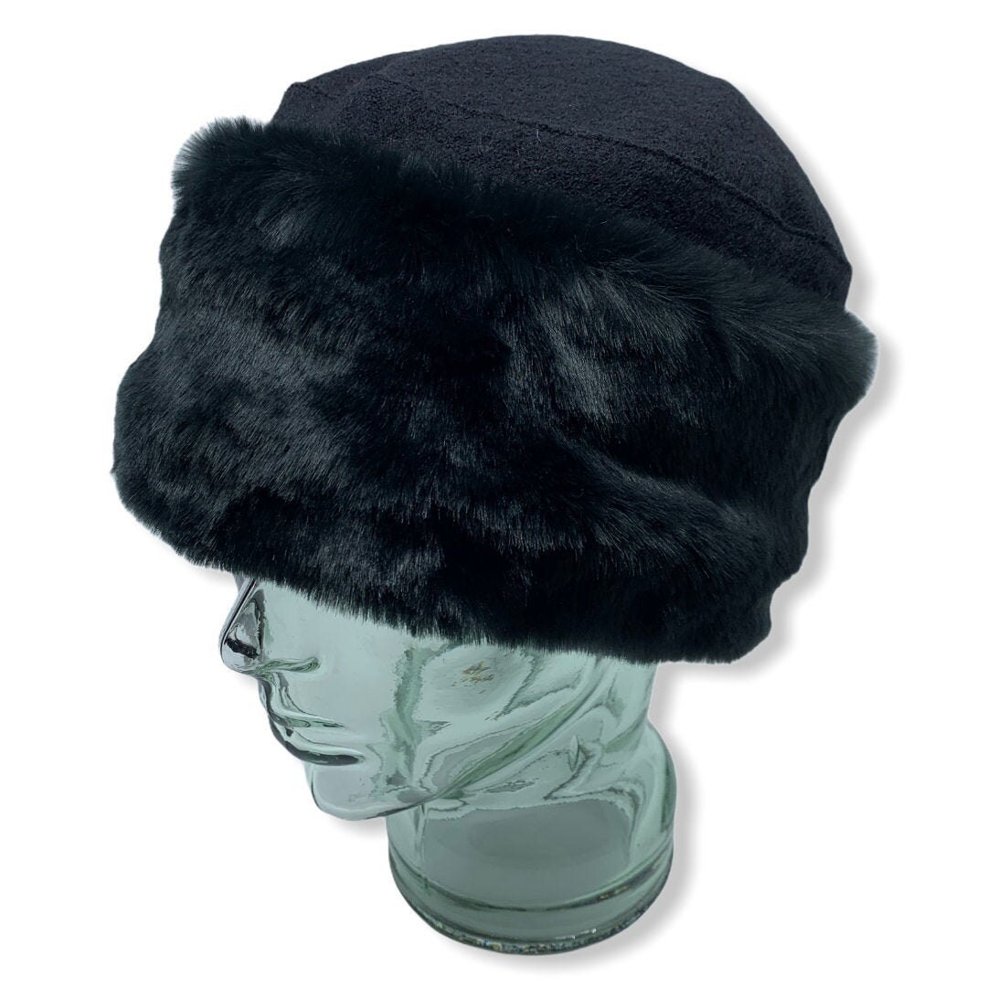 6 COLORS. Russian Style Boiled Wool Toque With Faux Fur OLGA, Warm and ...