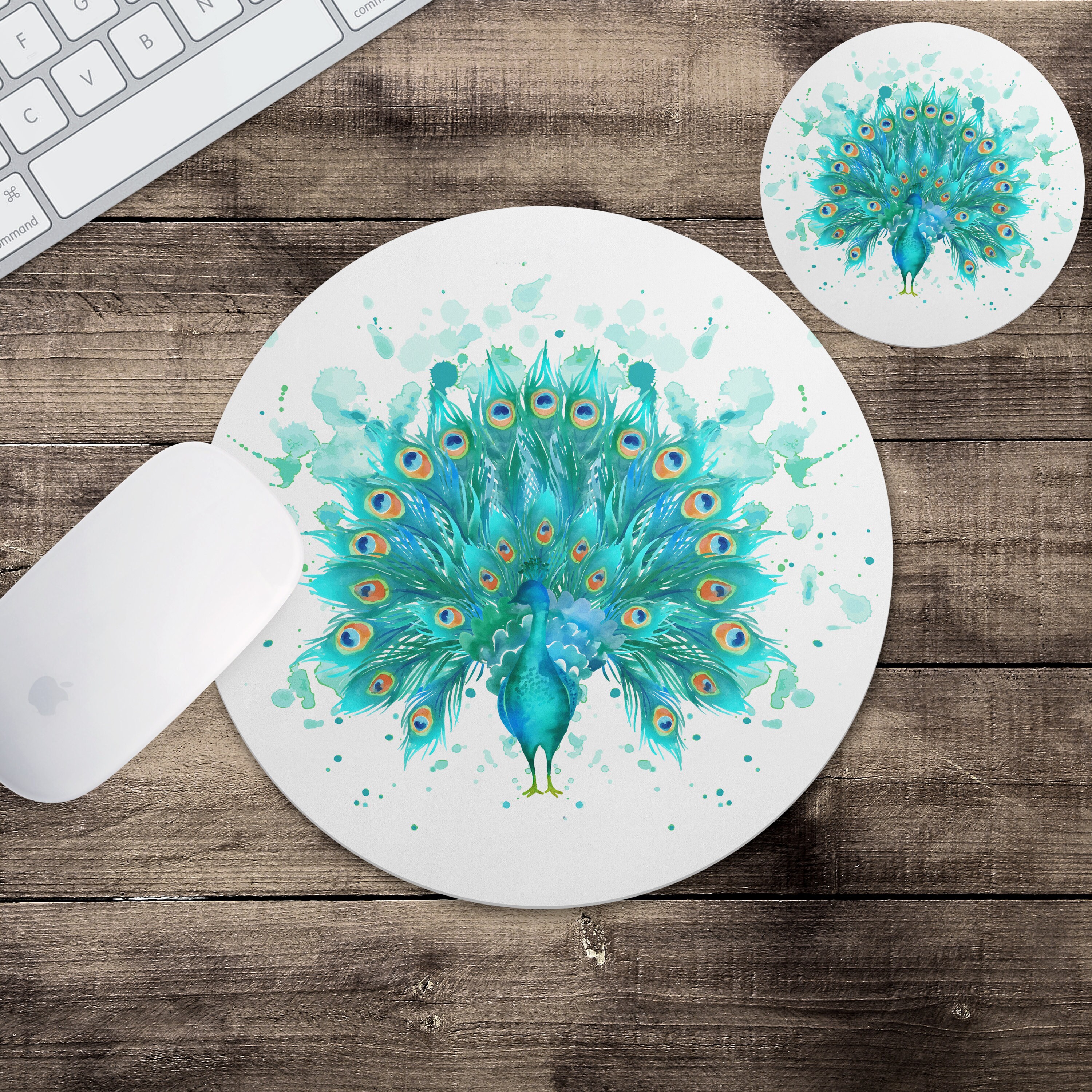 Watercolor Peacock Mouse Pad & Coaster Peacock Mousepad - Etsy