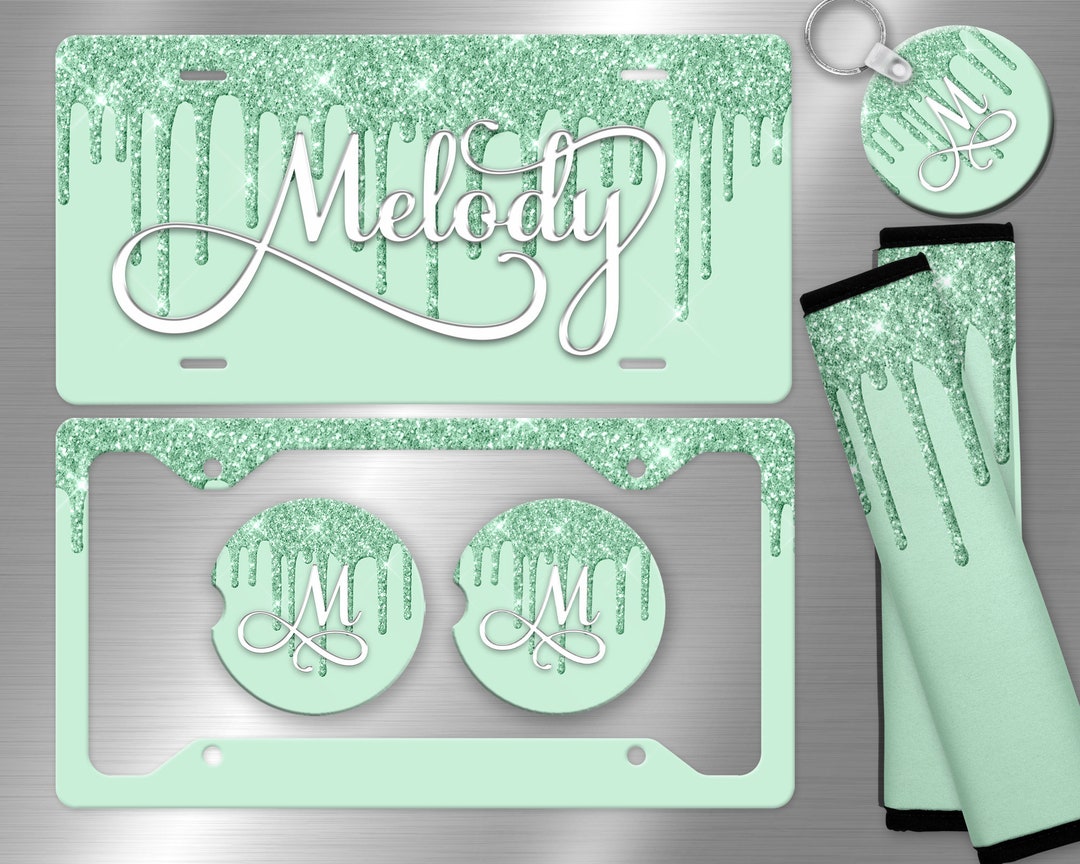 Green Glitter Drip License Plate & Frame: Custom Car Coasters - Etsy