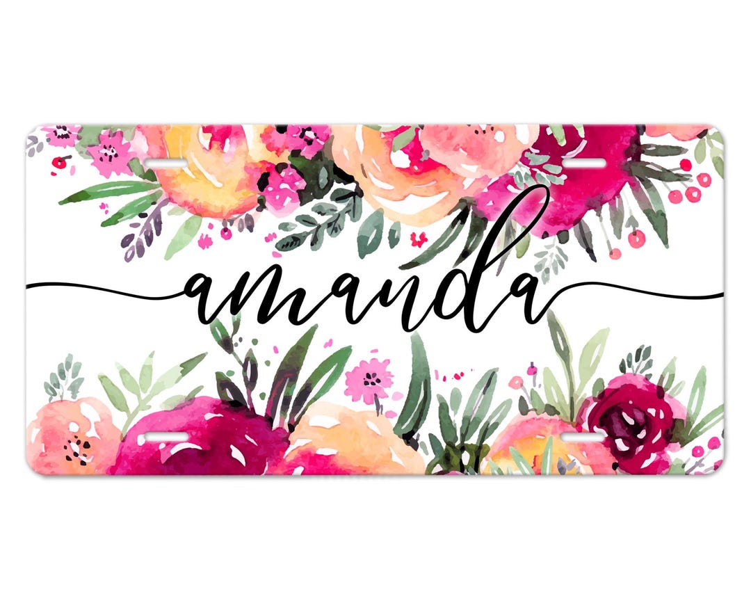 Spring Floral Monogrammed License Plate Car Accessories Set or Al A ...