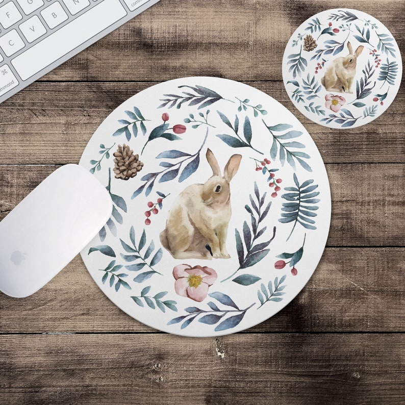 Blooming Bunny Mouse Pad & Coaster Rabbit Mousepad Gift | Etsy