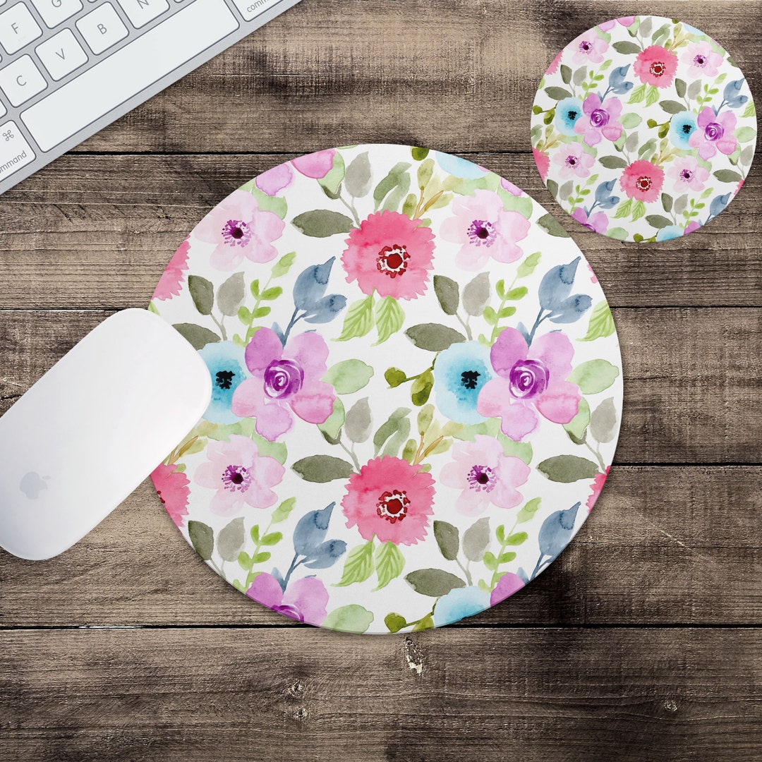 Watercolor Floral Mouse Pad & Coaster Set: Pastel Flower Design - Etsy