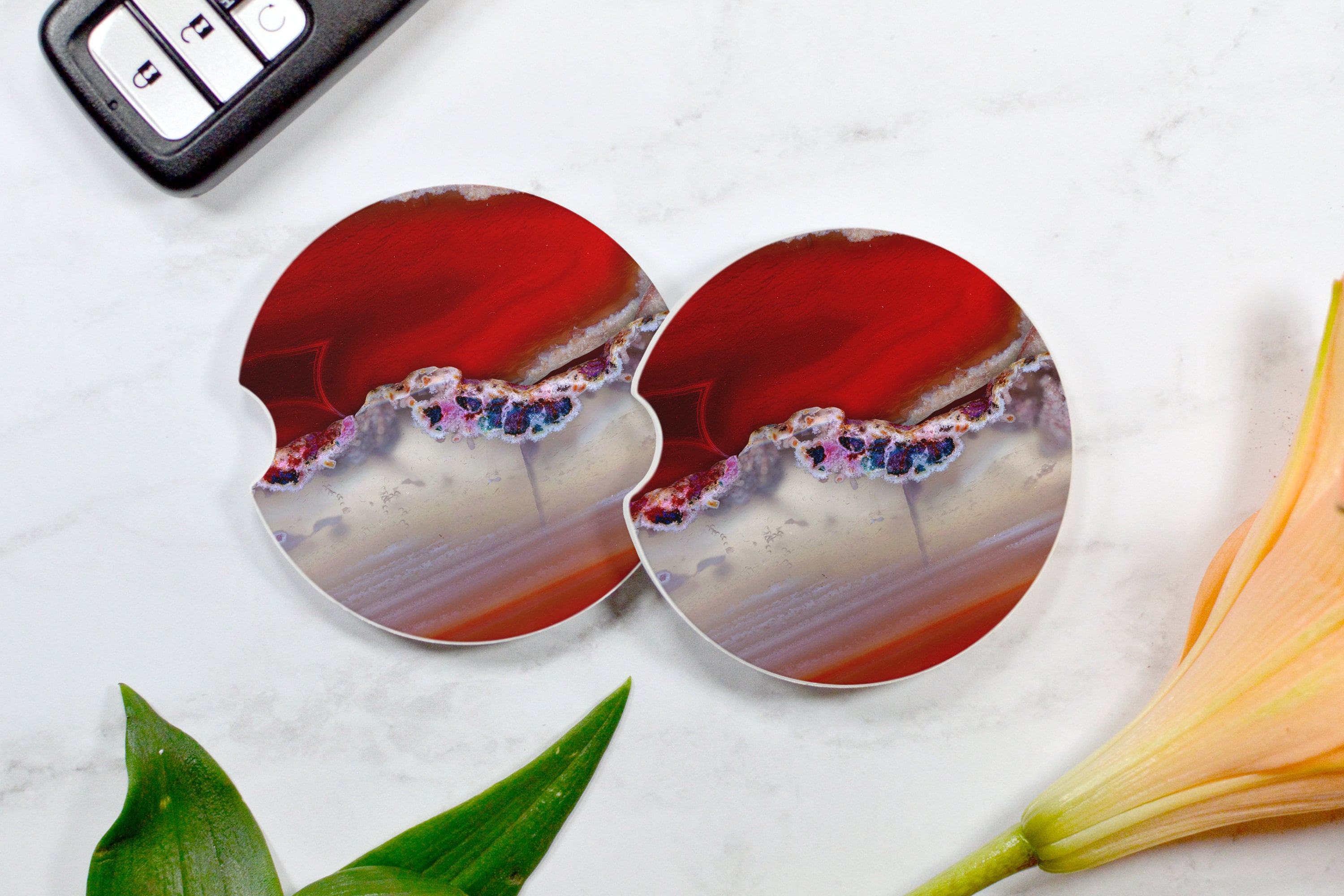 Red Gemstone Car Coasters | Etsy