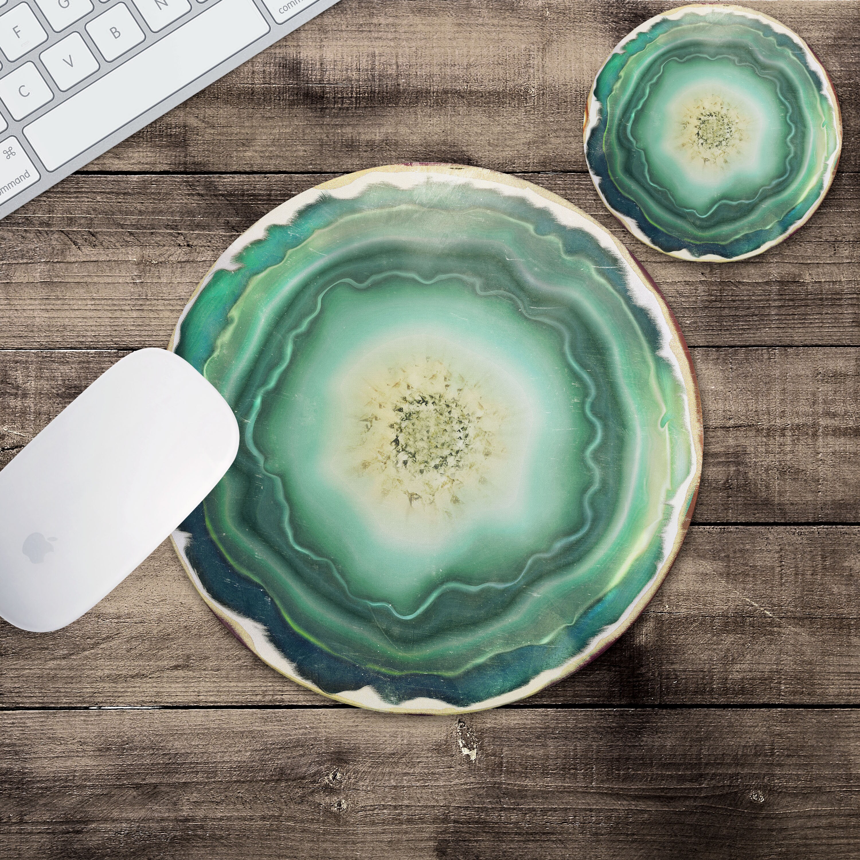 Round Agate Mouse Pad & Coaster Green Geode MousePad Gift | Etsy