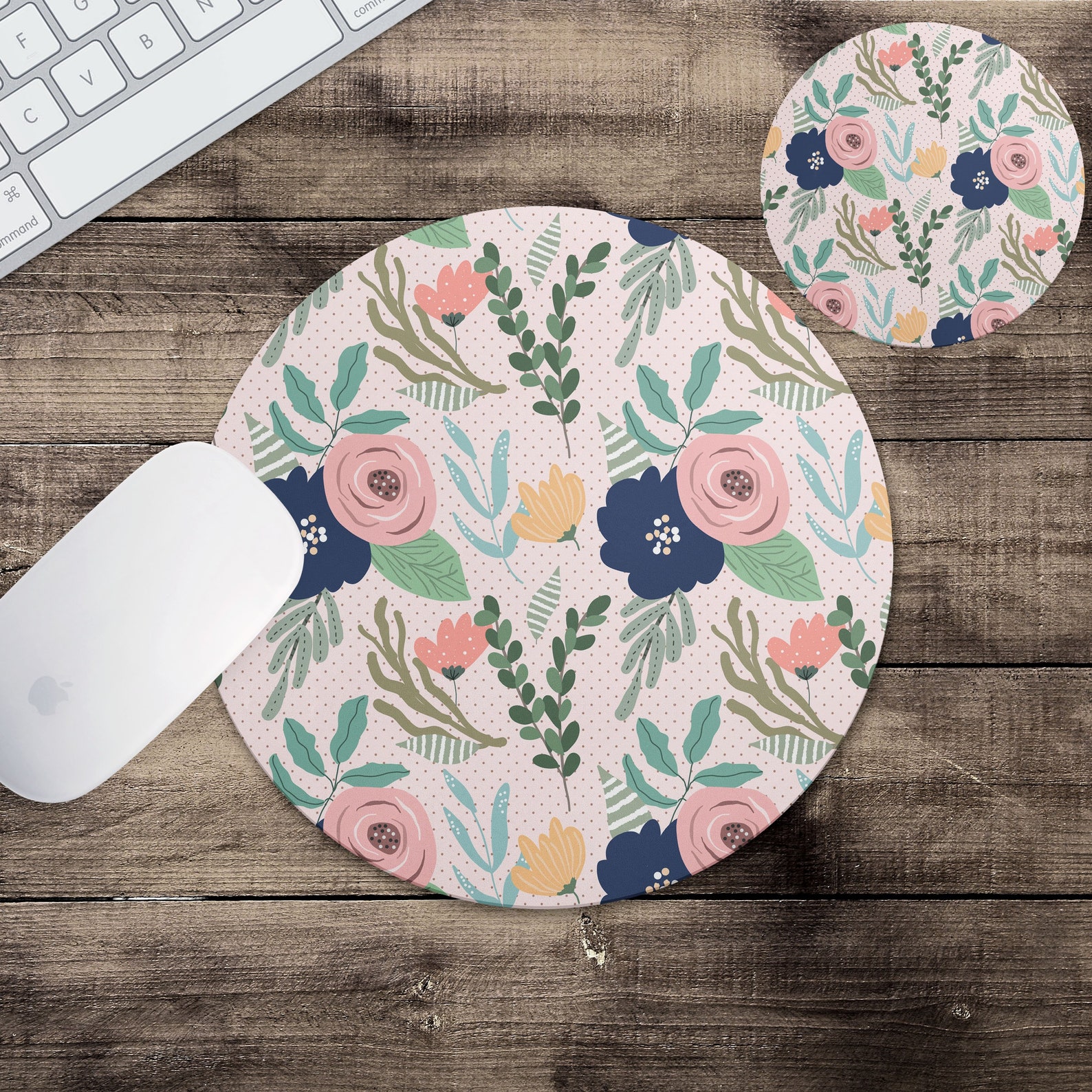 Watercolor Floral Mouse Pad & Coaster Pink Blue | Flower Mousepad ...