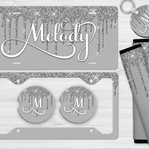 Silver Glitter Drip License Plate, License Plate Frame Custom, Car ...