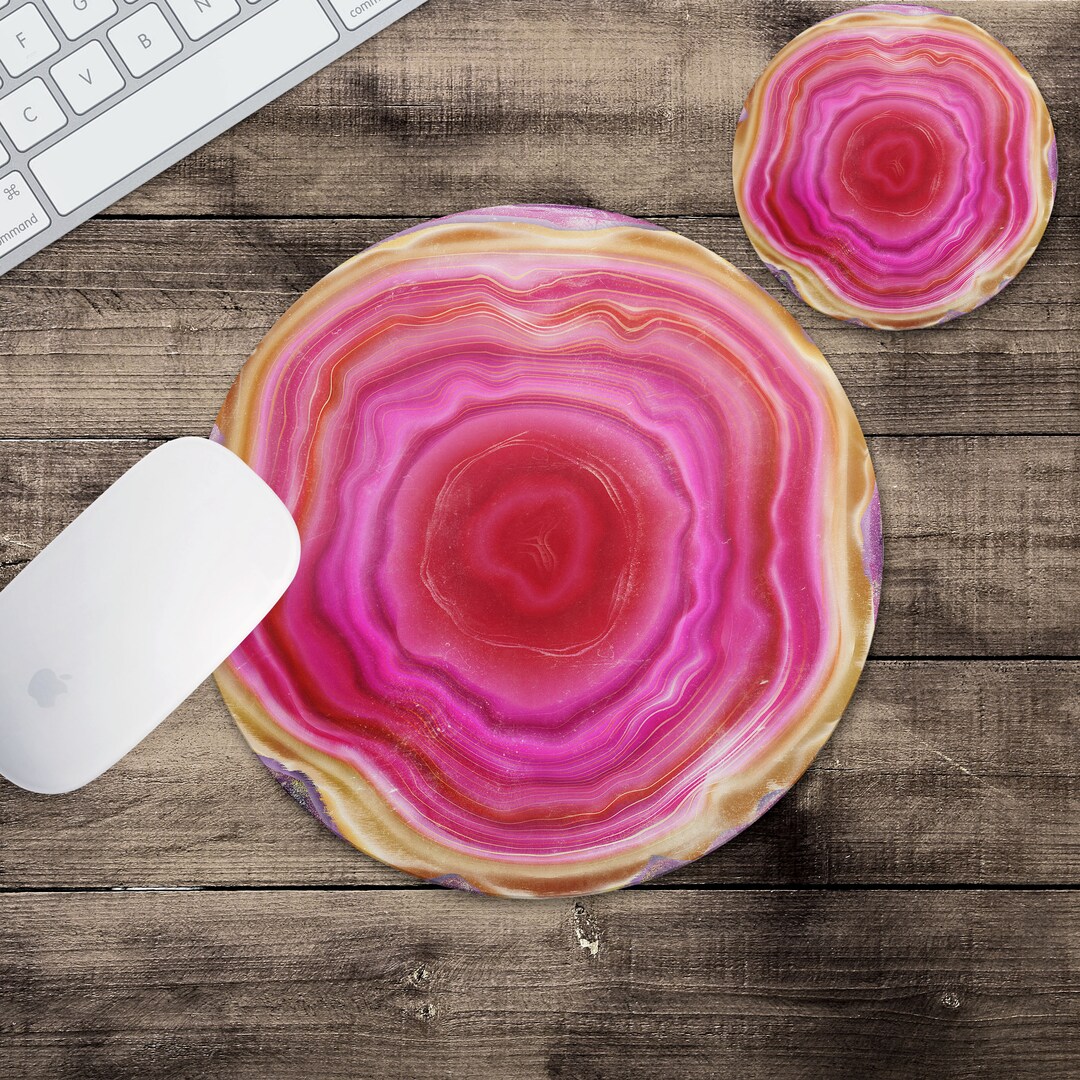 Pink Agate Mouse Pad & Coaster Set: Watercolor Geode Design - Etsy