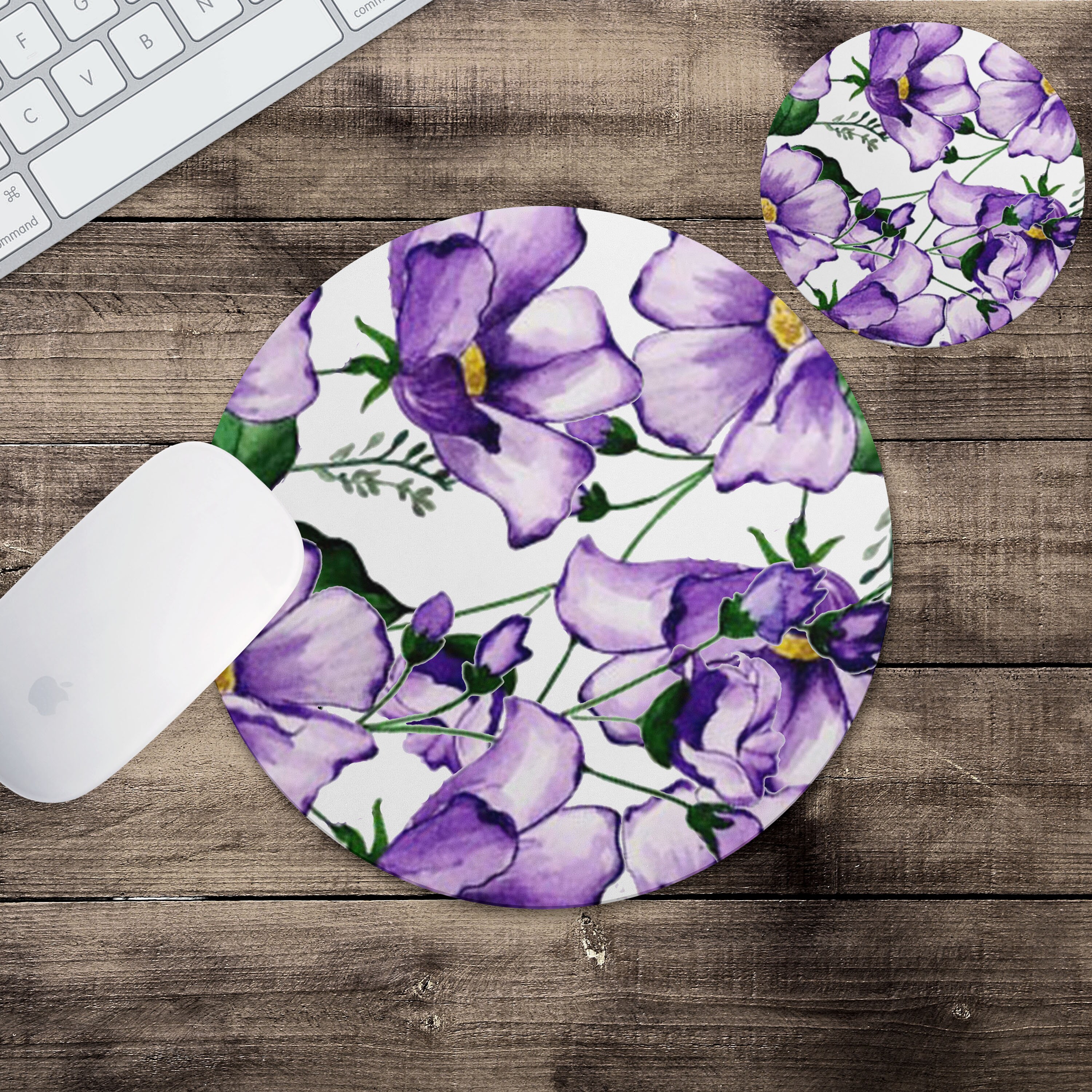 Watercolor Floral Mouse Pad & Coaster Pink Blue | Flower Mousepad ...