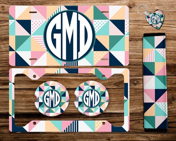 Monogrammed Geometric License Plate Multicolor License Plate | Etsy