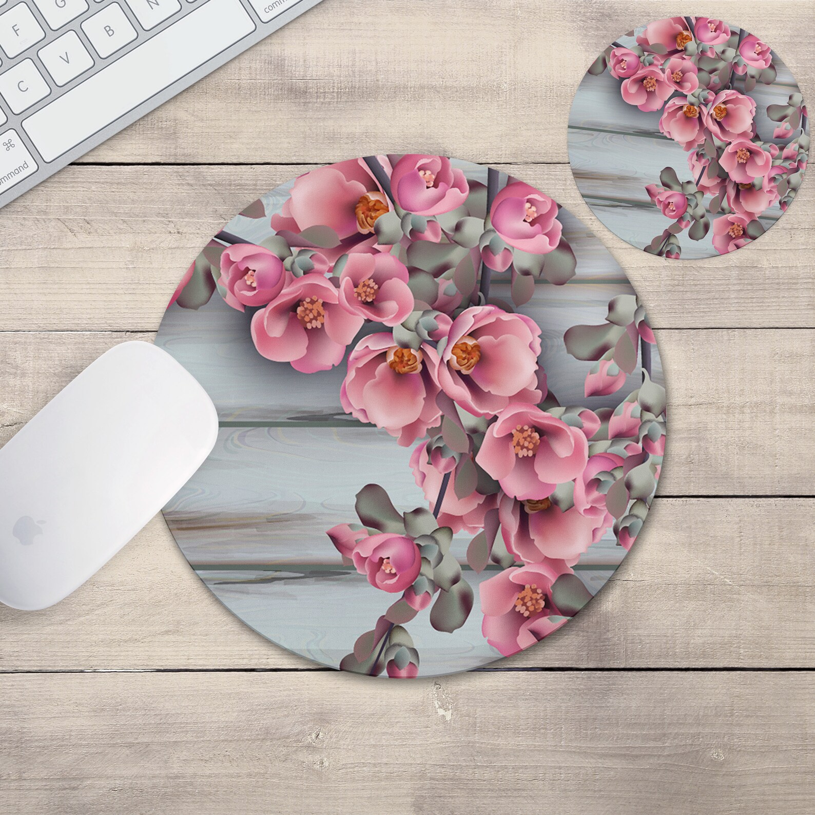 Wood Pink Floral Mouse Pad And/or Coaster C500 - Etsy