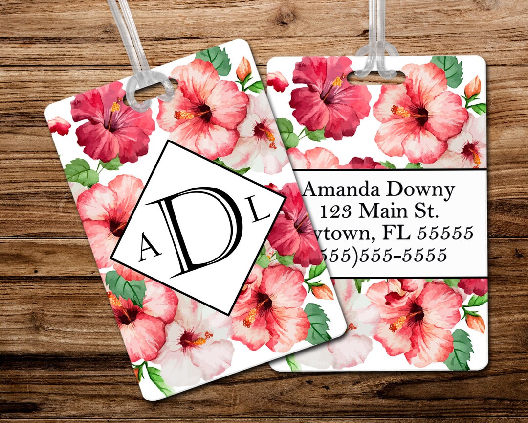 Custom Hibiscus Flower Luggage Tag | Custom Luggage Tag | Gift for ...