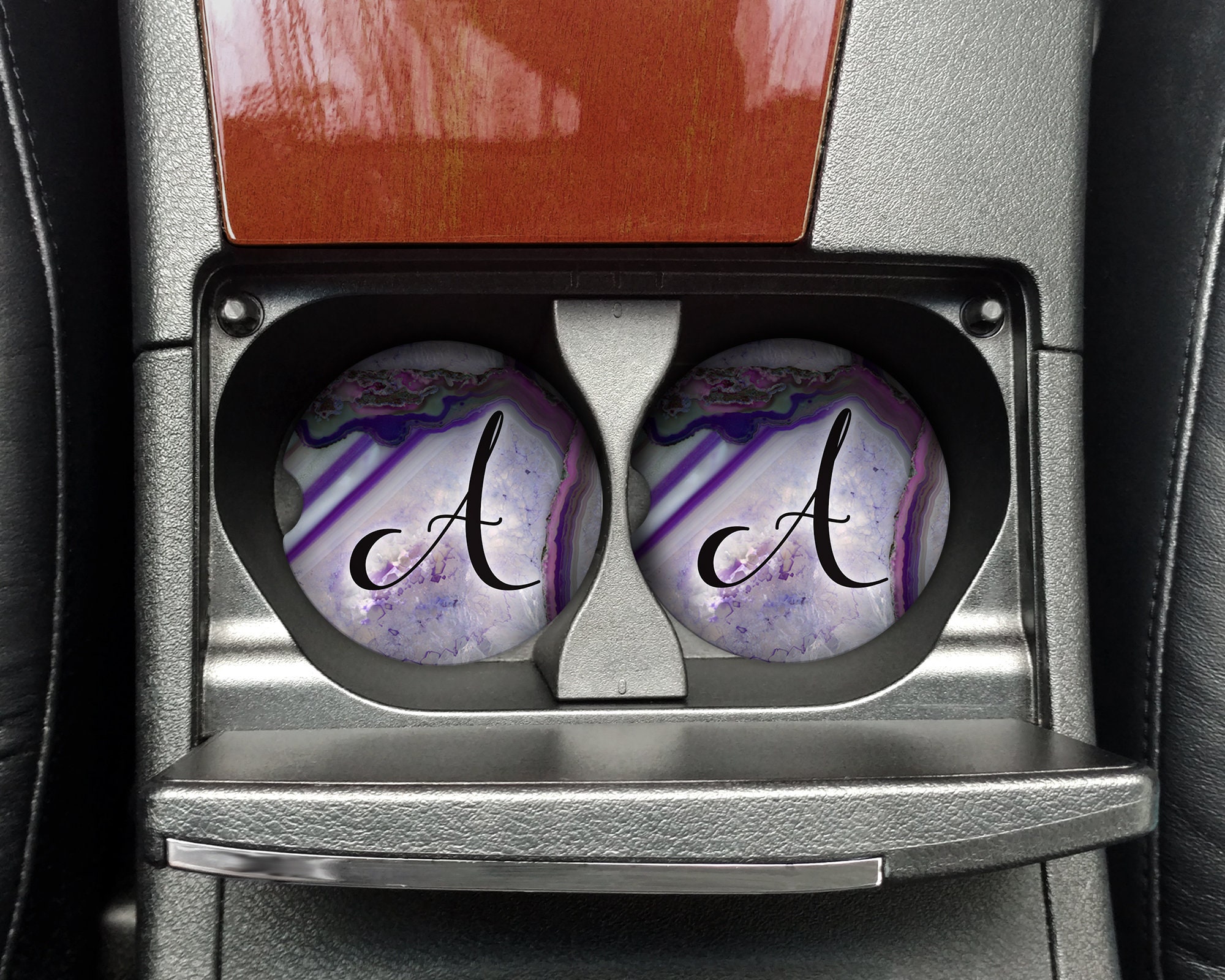 Purple Agate Geode License Plate & Frame: Car Coasters and Seat Belt ...