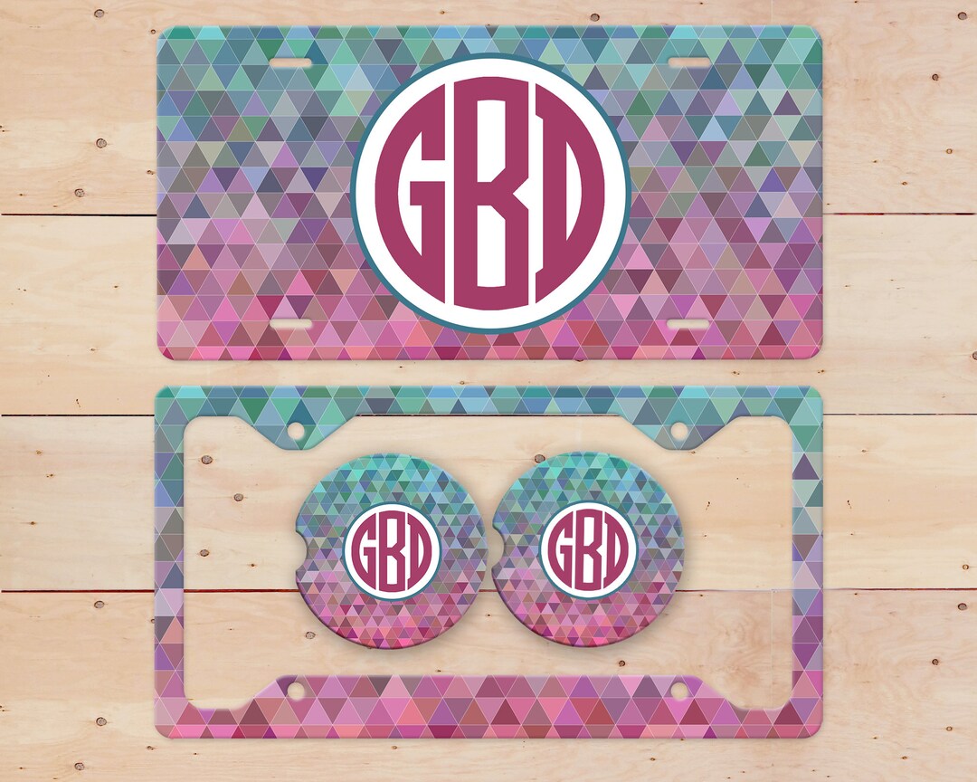 Geometric Ombre Abstract License Plate, Monotgram License Plate Frame ...