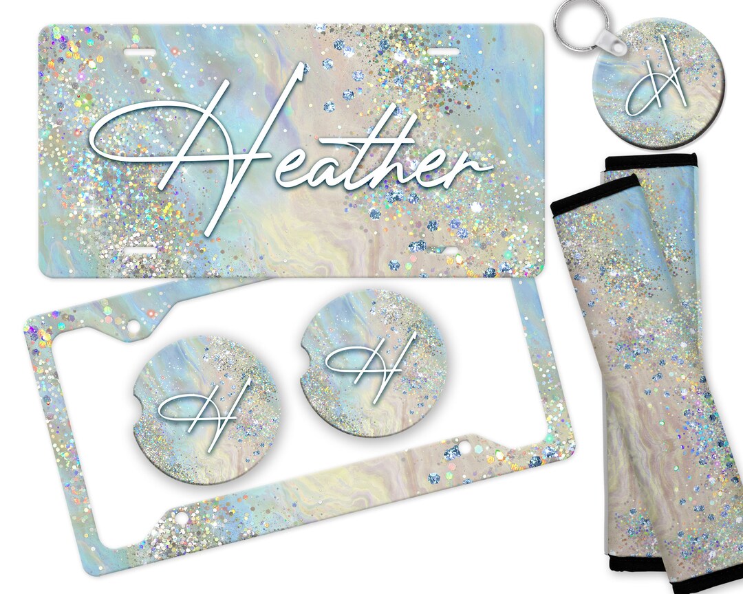 Opal Ice License Plate With Faux Glitter Print - Matching Car ...