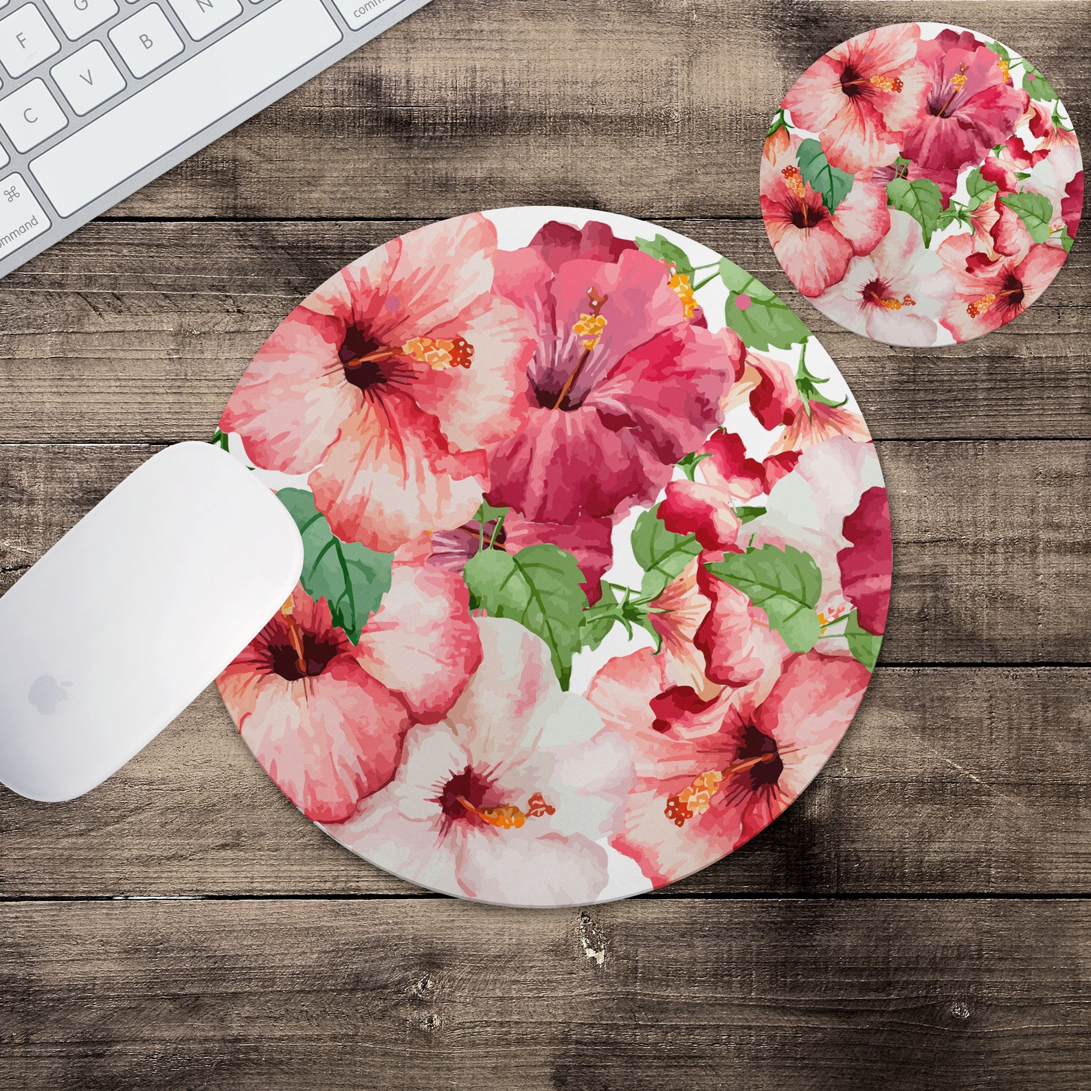 Watercolor Floral Mouse Pad & Coaster Pink Blue Flower - Etsy