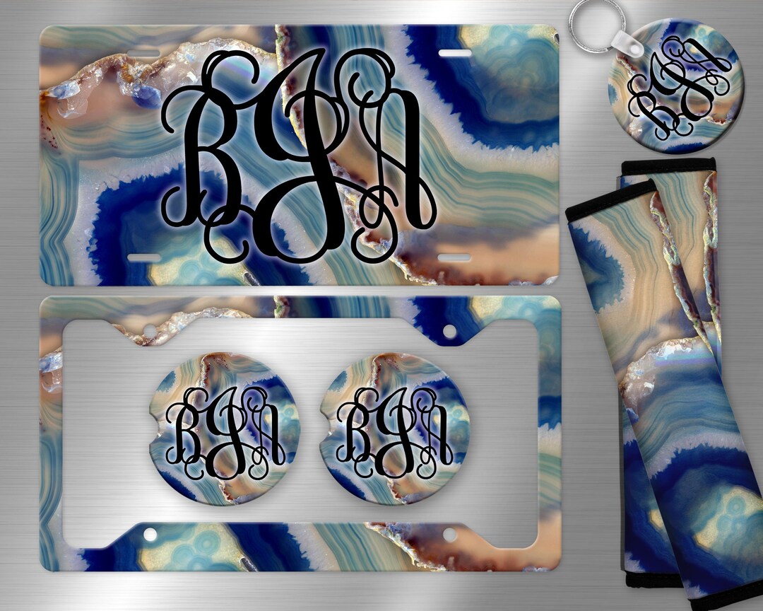 Blue Agate Geode License Plate Set: Personalized Car Accessories - Etsy