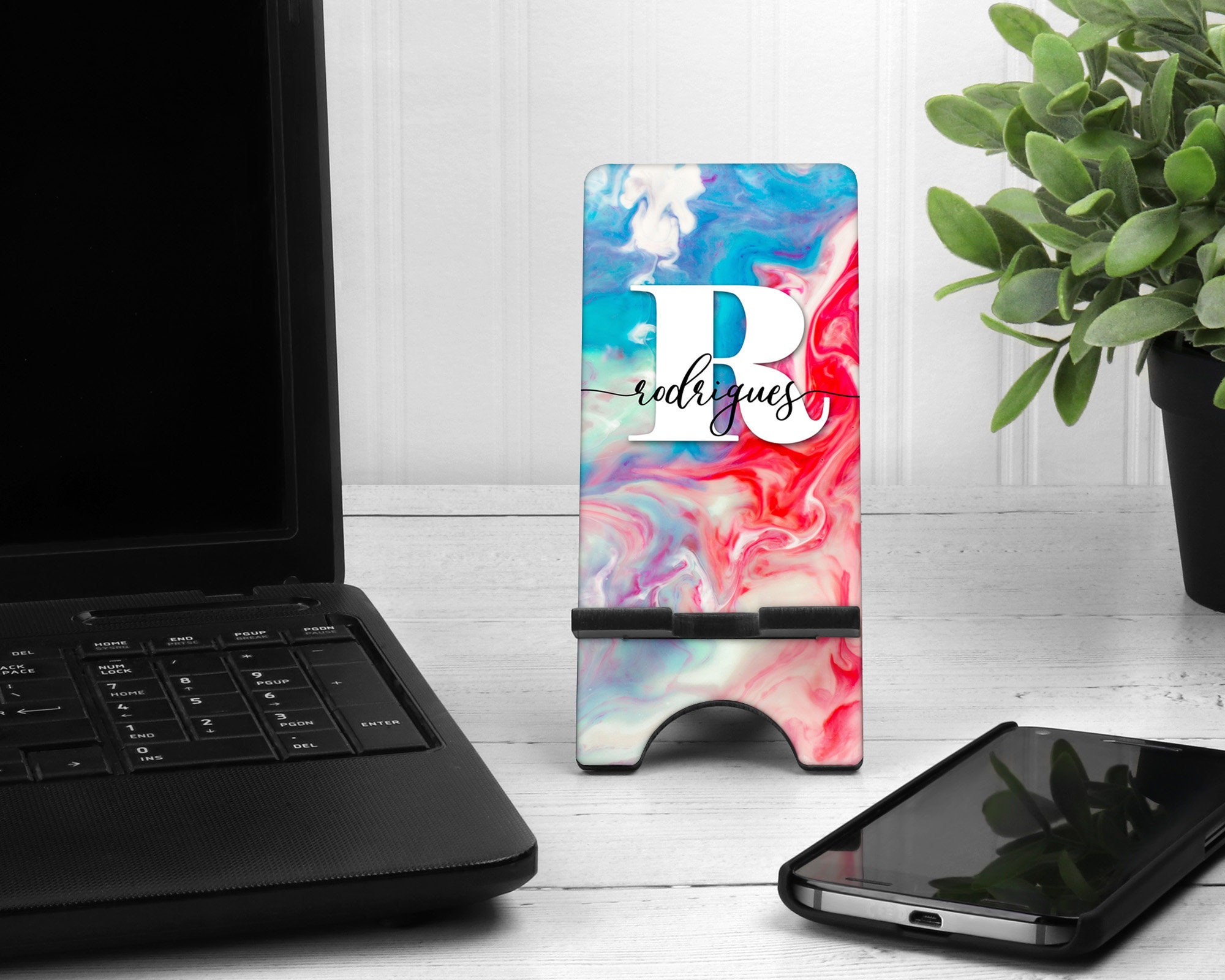 Blue & Hot Pink Swirl Phone Stand Office Gift Gift for | Etsy