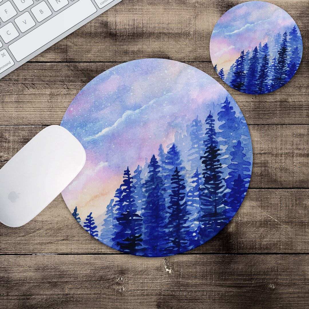 Watercolor Mountain Forest Mouse Pad & Coaster Set - Etsy