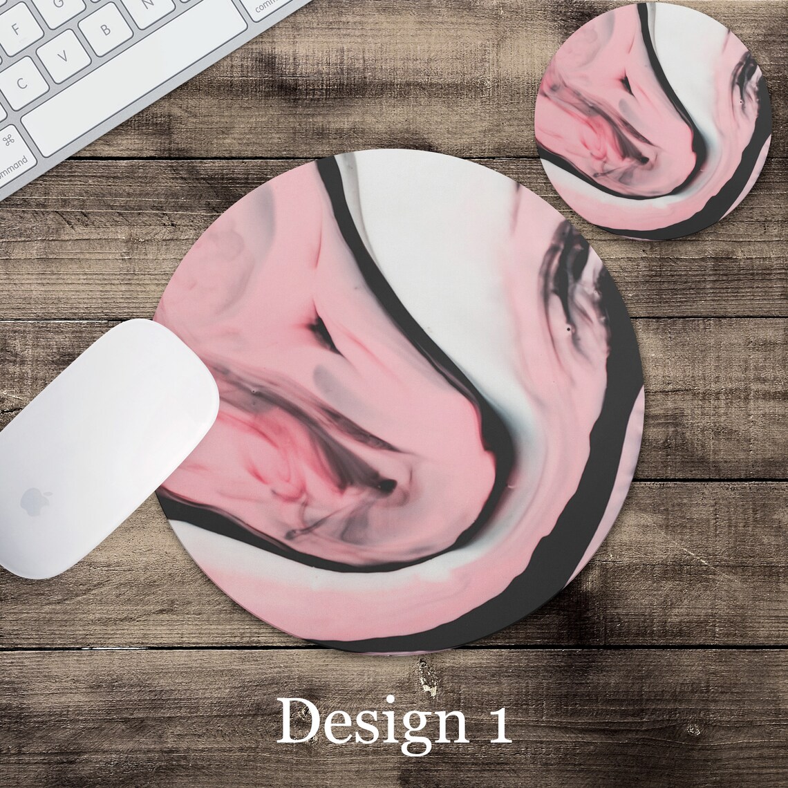 Pink Brown Swirl Marble Mouse Pad & Coaster Vs 1 Mousepad | Etsy