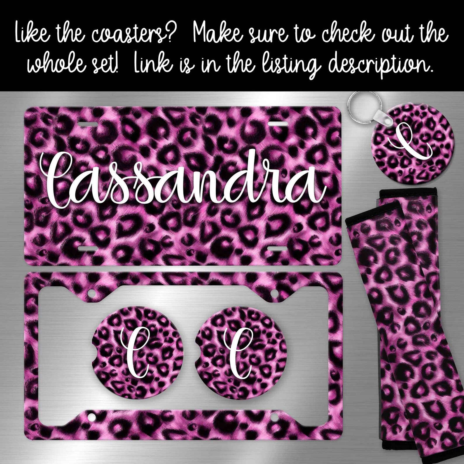 Pink Leopard Car Coasters Sandstone | Etsy