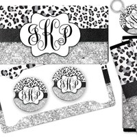 Silver & Black Leopard Monogram Front License Plate - Etsy