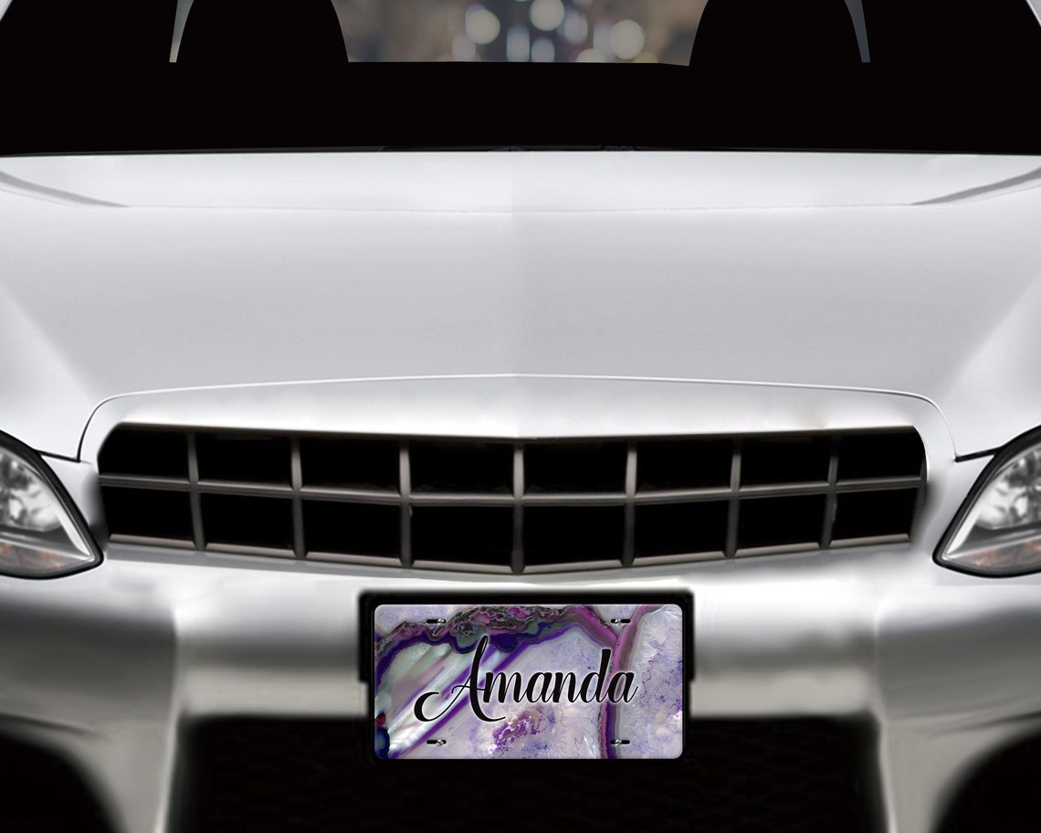 Purple Agate Geode License Plate & Frame: Car Coasters and Seat Belt ...