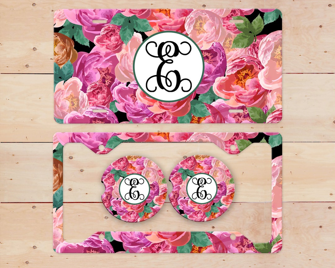 Pink Peony Monogrammed License Plate, License Plate Frame Custom, Car ...