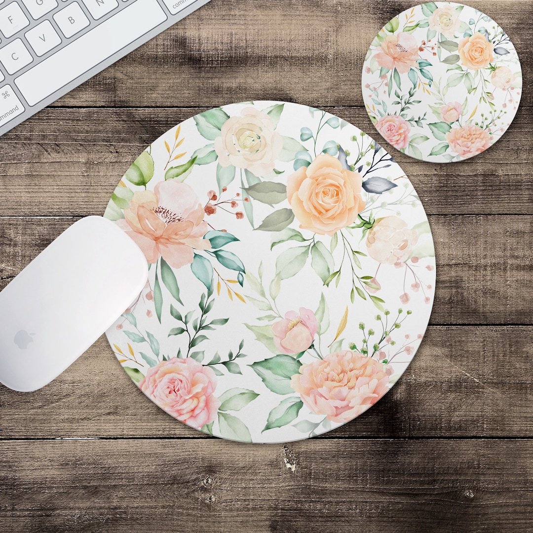 Watercolor Floral Mouse Pad & Coaster Set: Unique Office Decor - Etsy