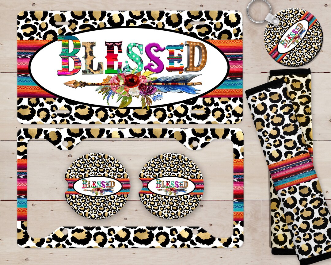 Leopard Print Serape Blessed License Plate, License Plate Frame, Car ...