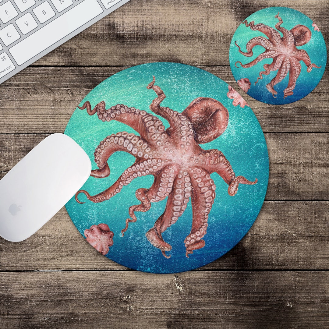 Octopus Mouse Pad & Coaster Teal | Octopus Mousepad | Gift for Wife ...