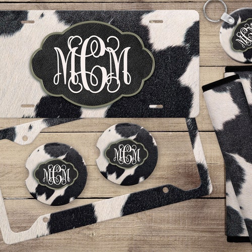 Black & White Cow Print License Plate Monogram Car Tag Western | Etsy