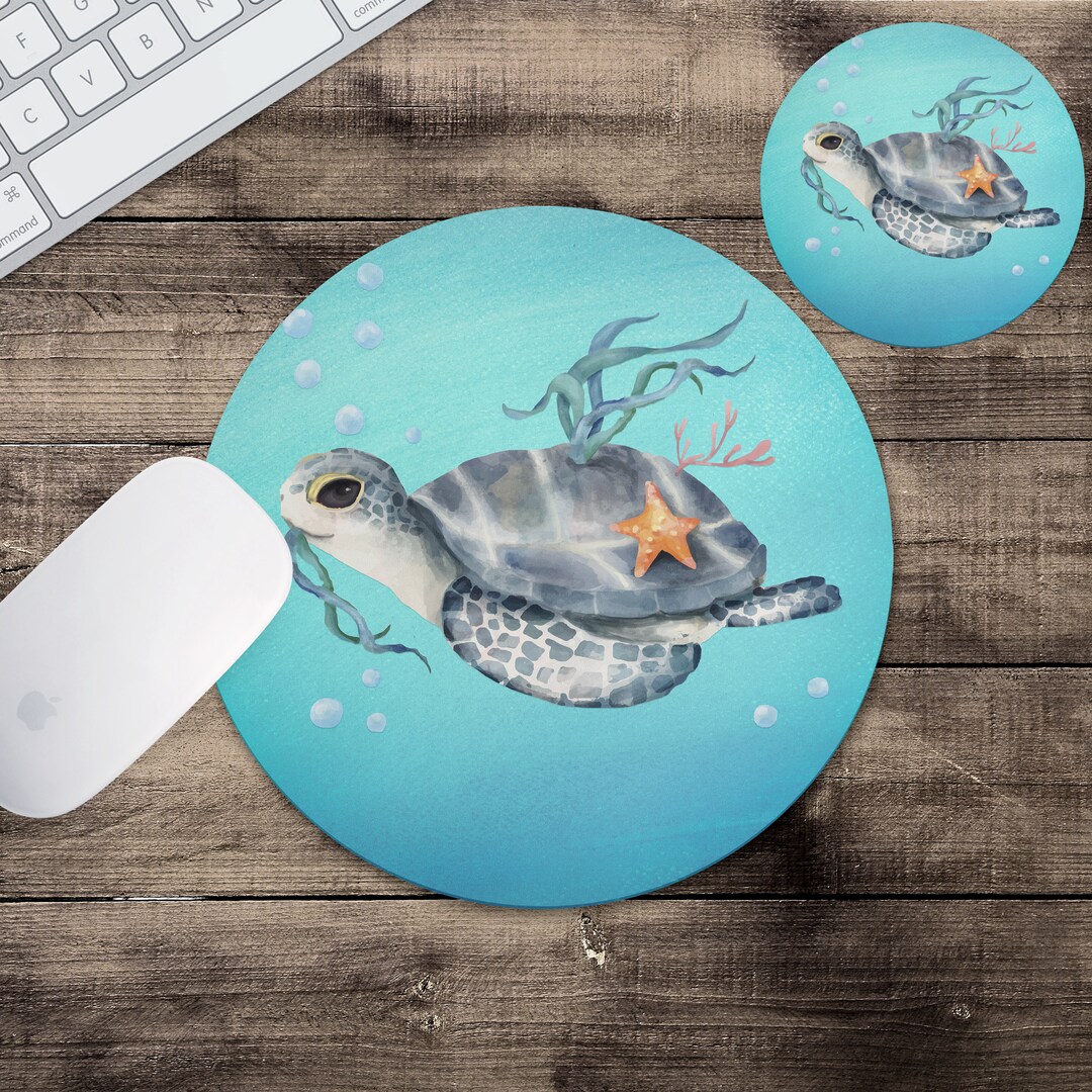 Sea Turtle Mouse Pad & Coaster Set: Teal Office Decor - Etsy