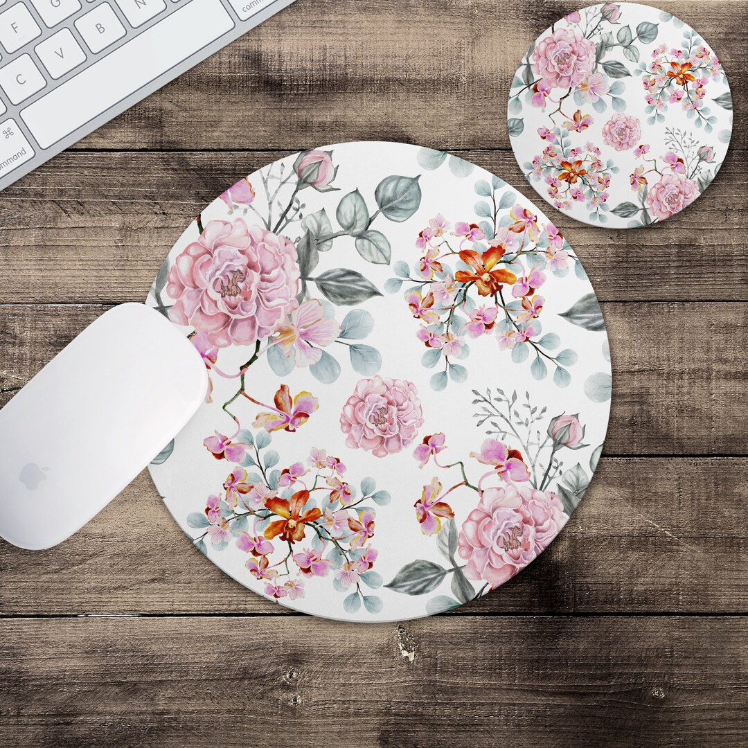 Watercolor Roses Flower Mouse Pad Coaster | Floral Mousepad | Gift for ...