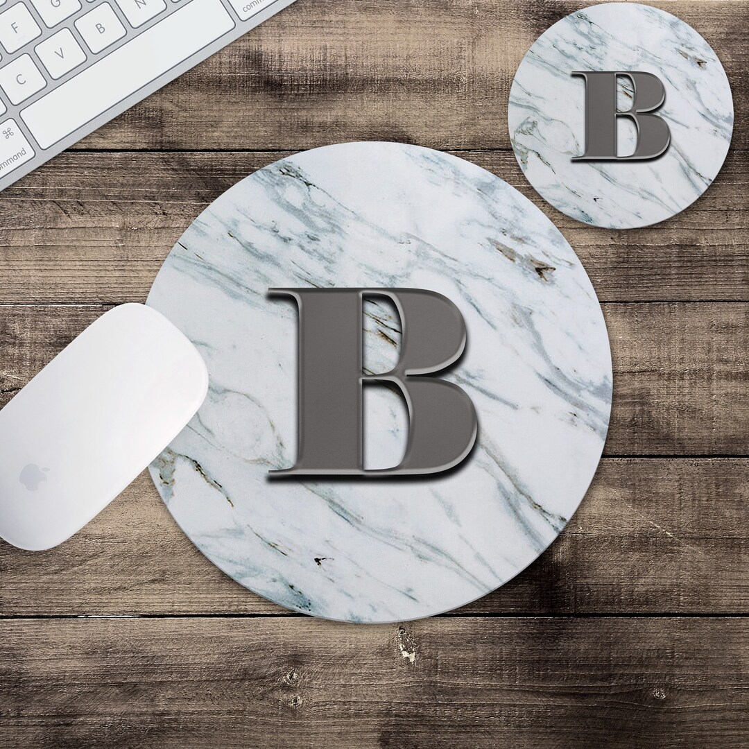 Monogram Marble Mouse Pad & Coaster Set: Personalized Office Gift - Etsy