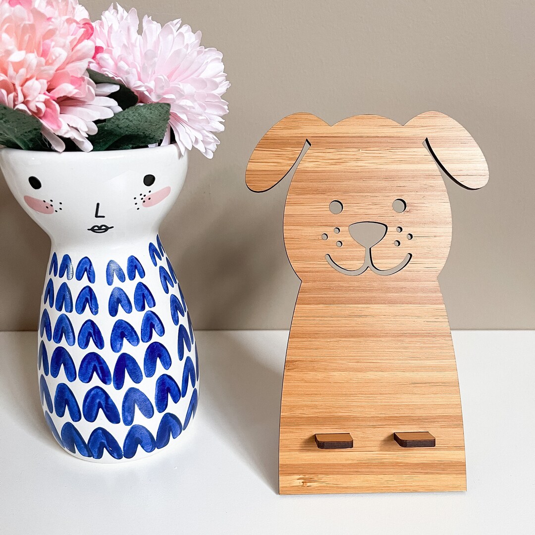 Puppy Dog Phone Stand Bamboo / Wooden Phone Stand / Phone Holder - Etsy
