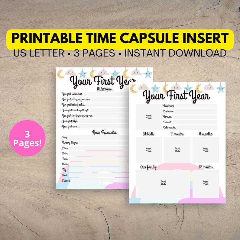 Printable Time Capsule Insert for Baby - Etsy