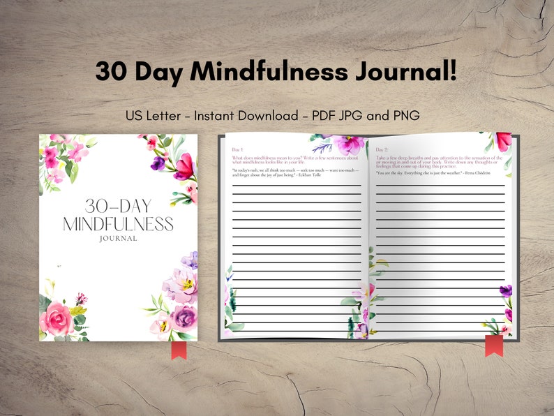 30 Day Printable Mindfulness Journal - Etsy