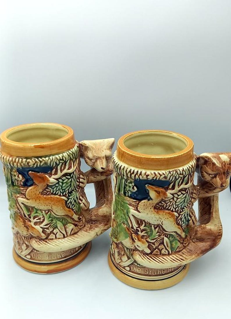 Ceramic Beer Stein With Fox Handle and Deer Made in Japan - Etsy