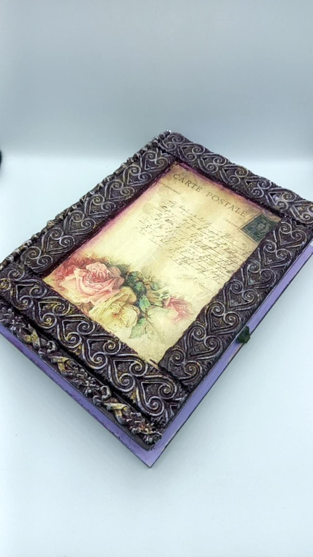 Decoupage Book Box With Roses and Card Postale, Wooden Book Box ...