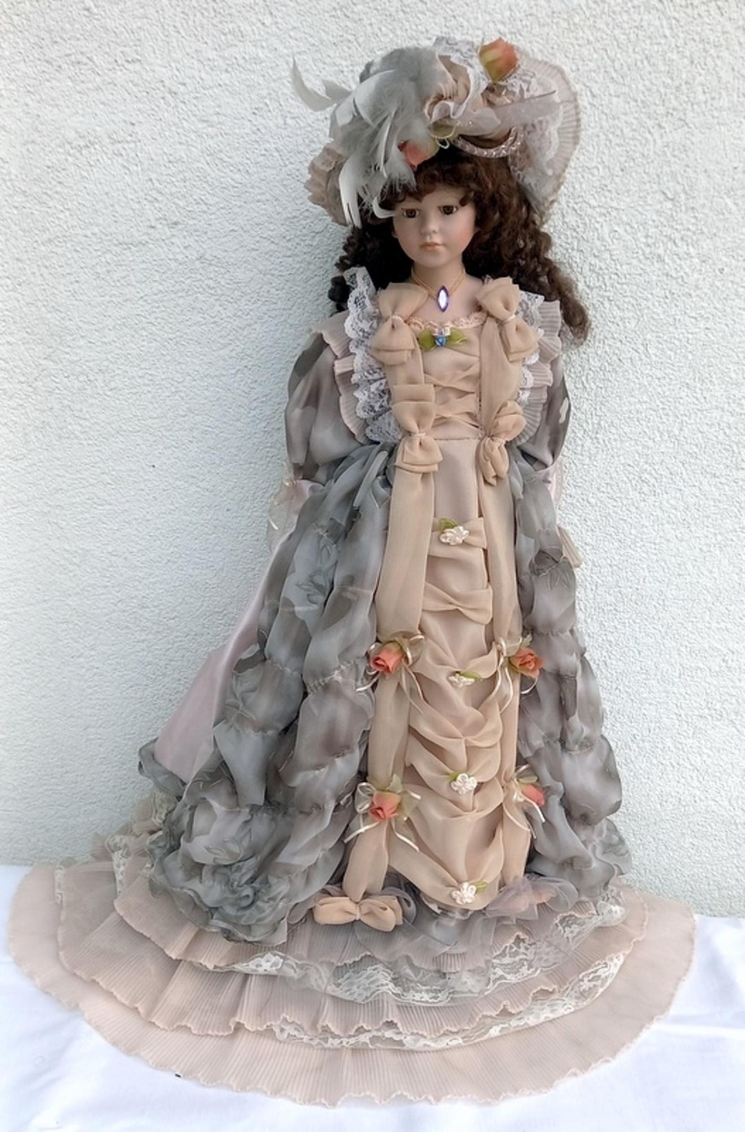 Vintage Porcelain Tall Doll in a Marvelous Dress for Collectors and ...
