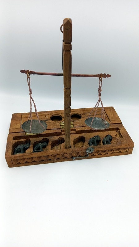 Vintage Scale in Wooden Curved Box With 7 Scale Weights - Etsy