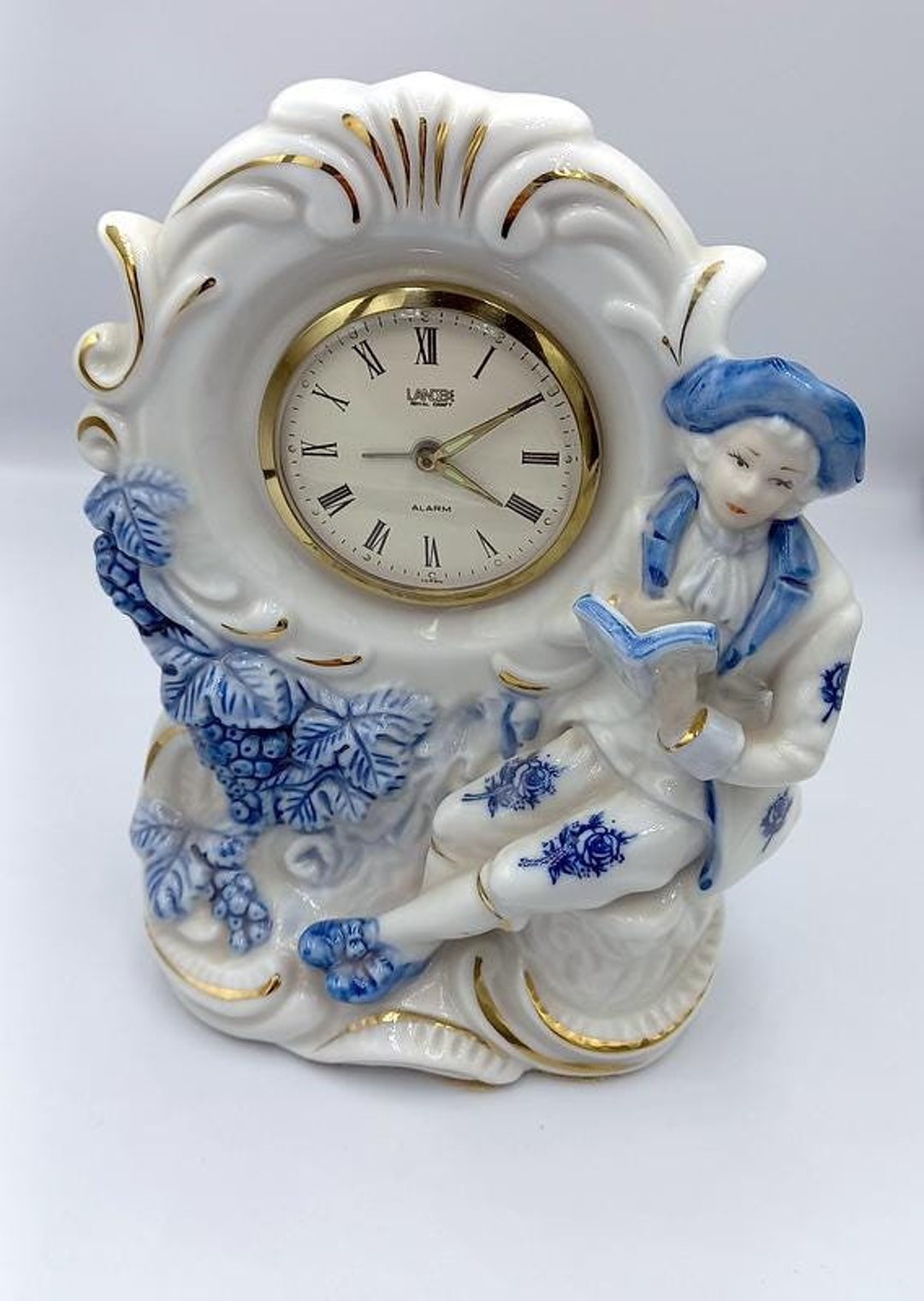 Vintage Landex Royal Table Clock, Blue Porcelain Clock, Japan Porcelain ...