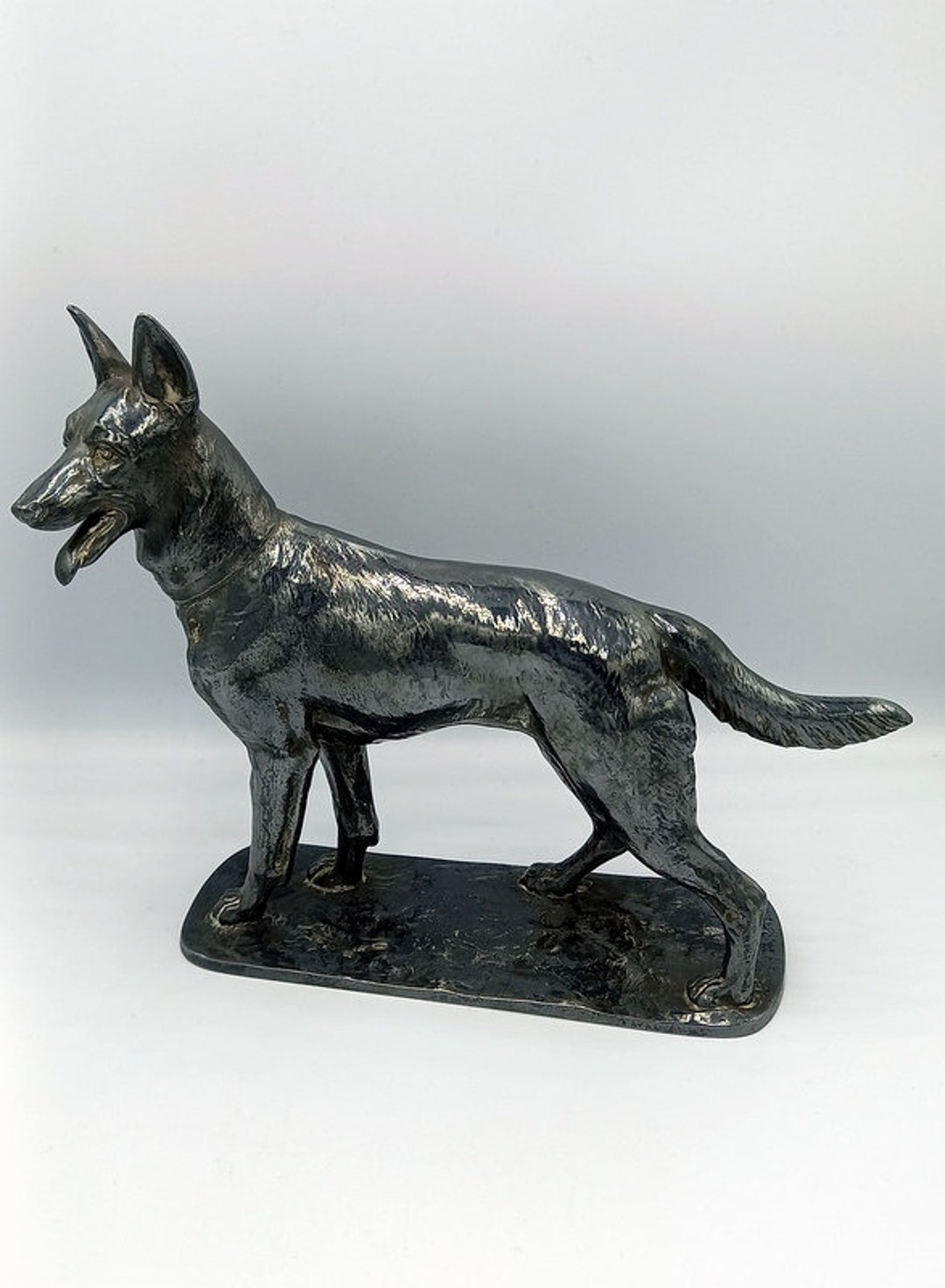 Vintage Figurine Statue of Bronze German Shepherd on a Base, Dog Statue ...