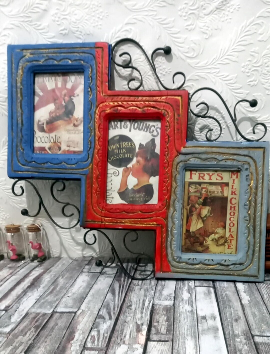 Triptych Frame With Iron and Decoupage Pictures - Etsy