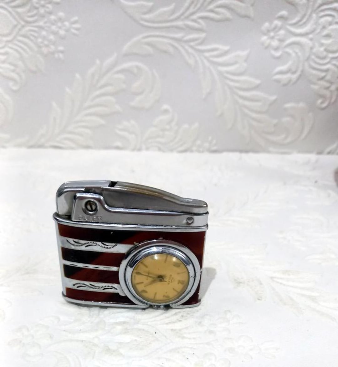 Vintage Buler Gas Lighter With Mechanical Clock, Vintage Lighter-clock ...