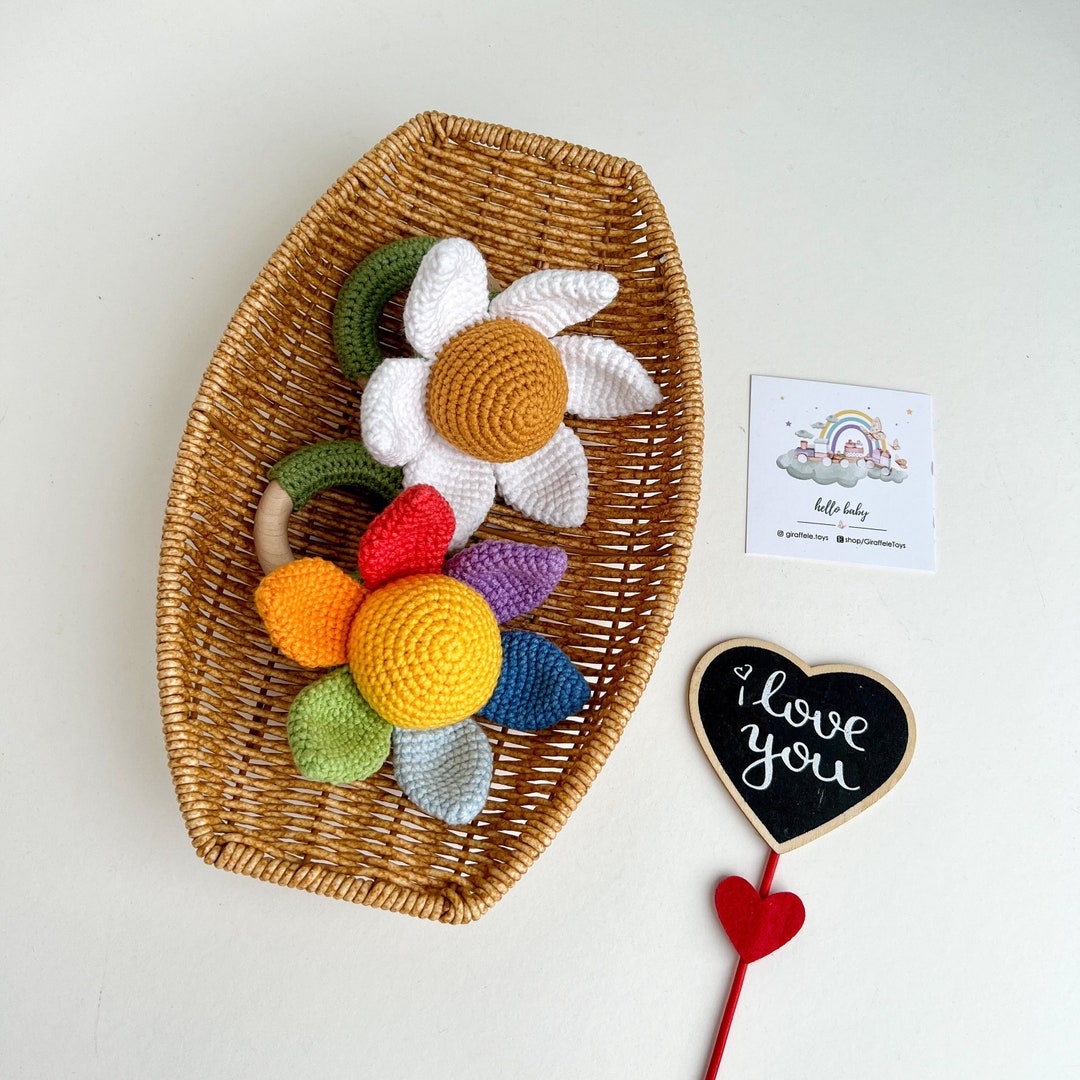 Daisy Baby Shower Gift Flower Baby Rattle, Crochet Daisy Baby Rattle ...