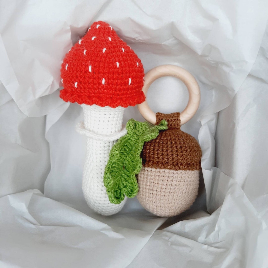Crochet Mushroom & Acorn Baby Rattle Set: Woodland Nursery Decor - Etsy