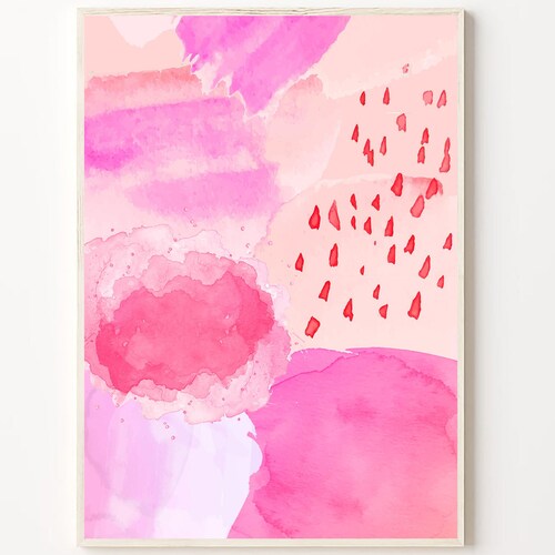 Printable Abstract Poster Large Wall Art Hot Pink Watercolor | Etsy