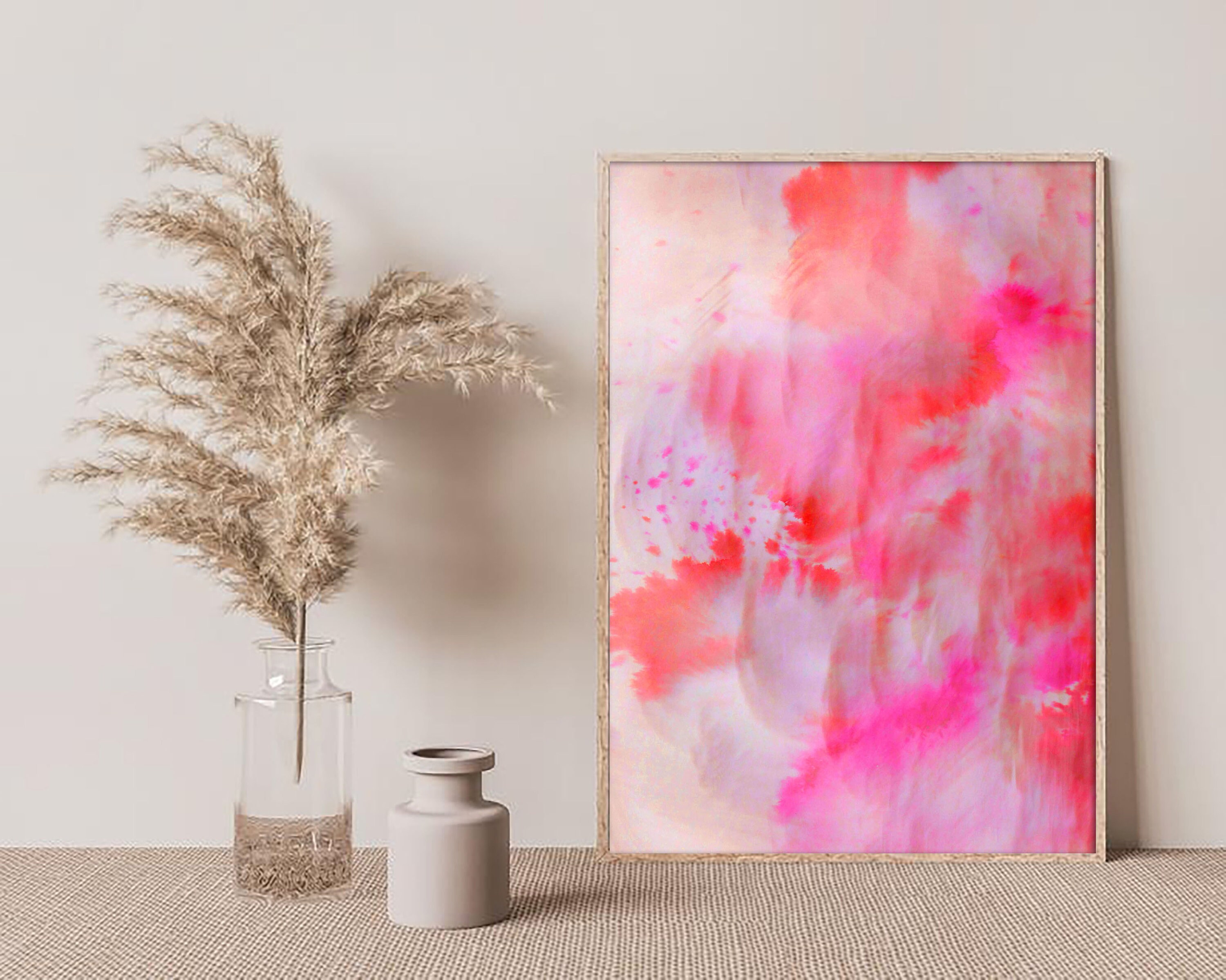 Neon Pink Abstract Ink Painting Bright Pink Modern Wall - Etsy UK